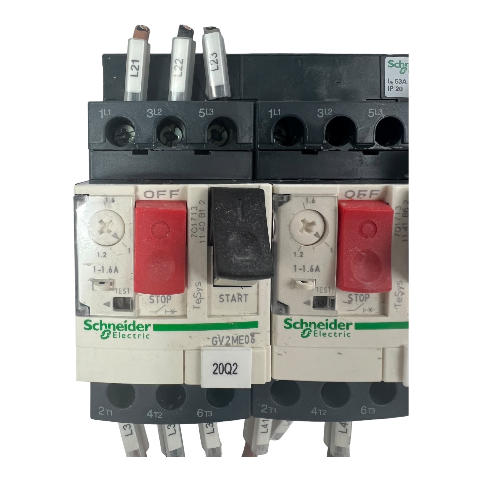 Schneider GV2ME02 + GV2ME06 Motorschutzschalter-Kombi + GV2 G345 – used- – DIMEX Dimetros Hamburg